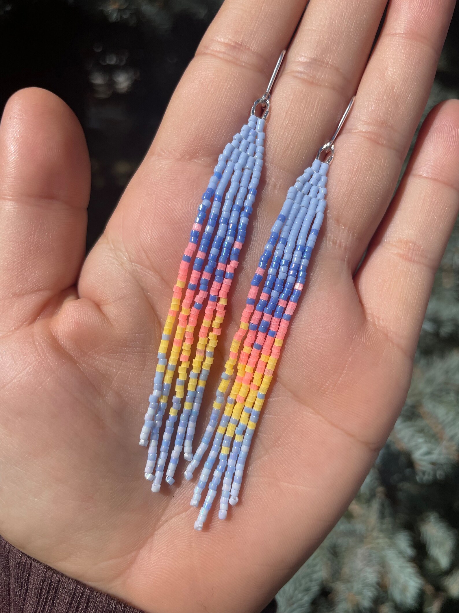 Sky Blue Pink & Orange Sunset Mini Fringe Earrings - Etsy