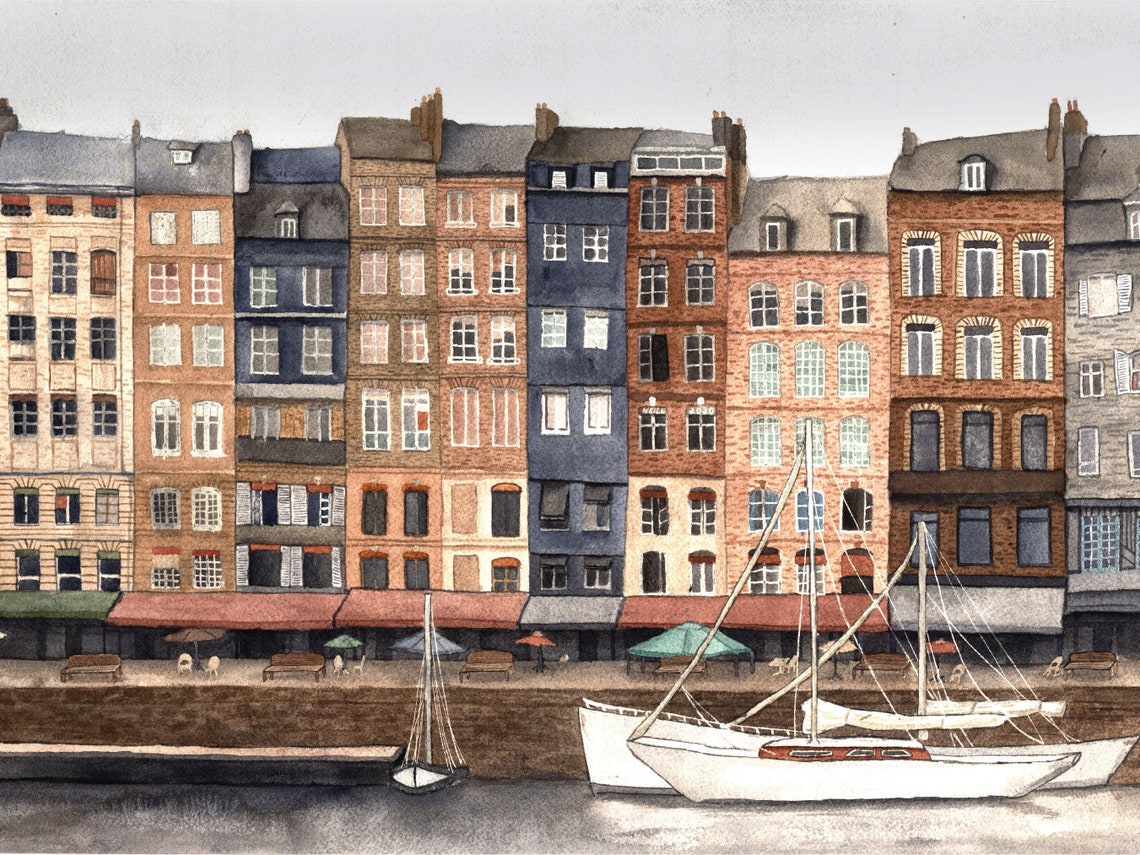 Honfleur, France Watercolor Painting Print, Art Print, France Painting ...