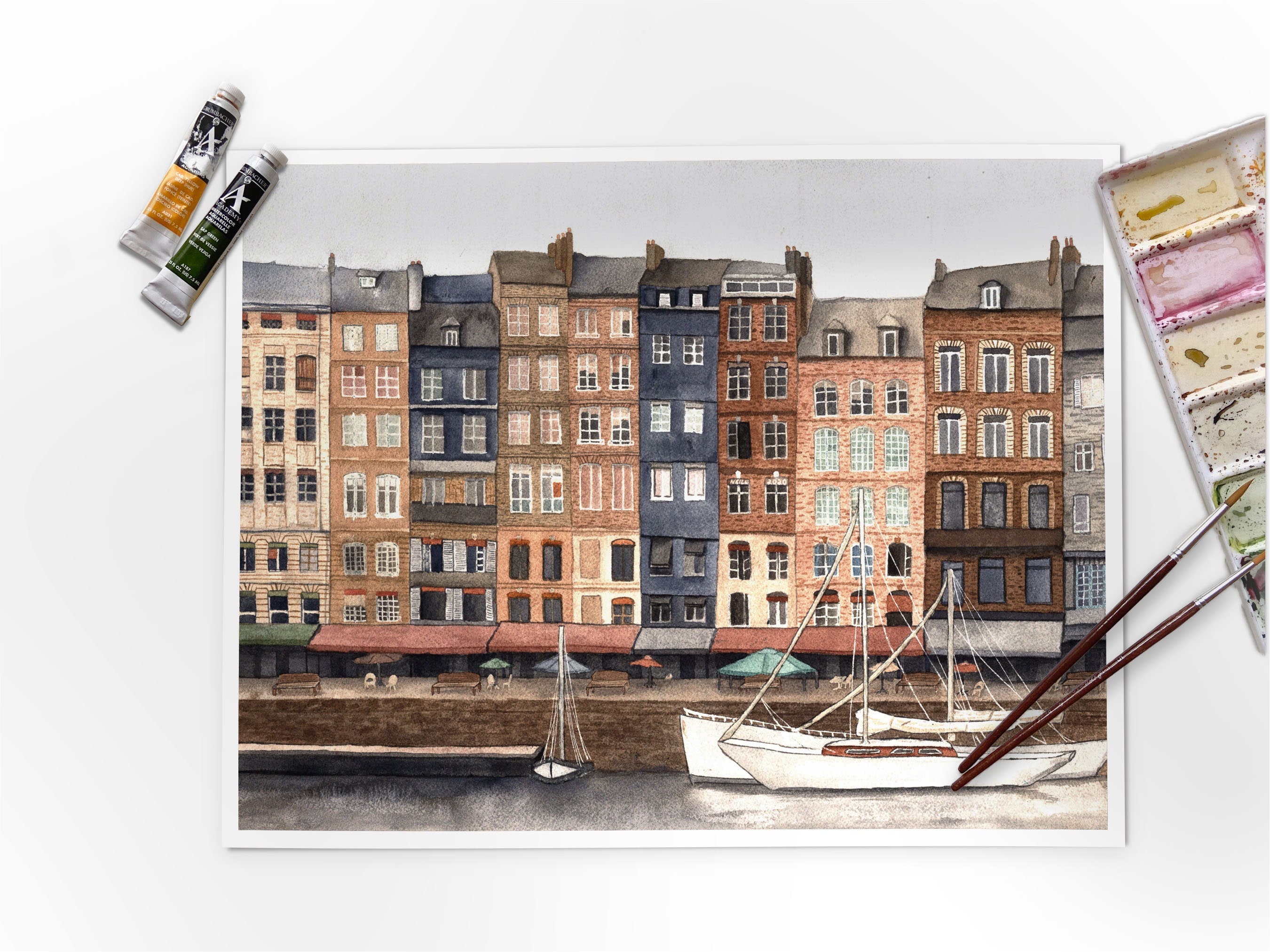 Honfleur, France Watercolor Painting Print, Art Print, France Painting ...