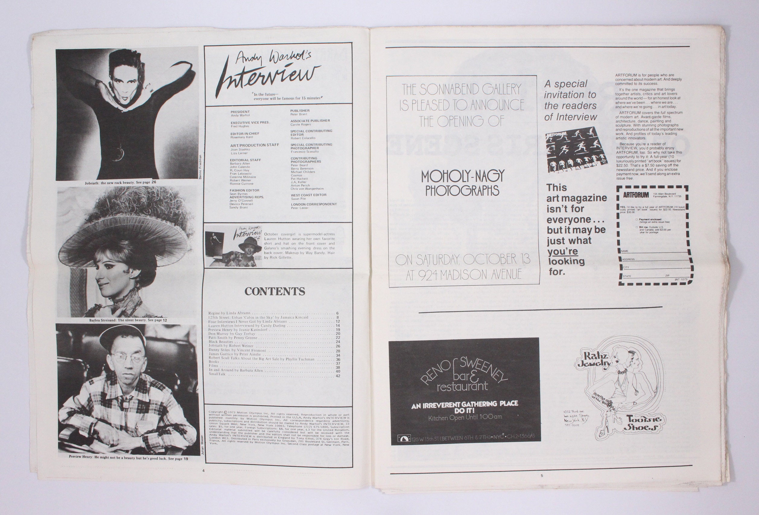 Andy Warhol's INTERVIEW Magazine, October 73, LAUREN HUTTON Cover Patti ...