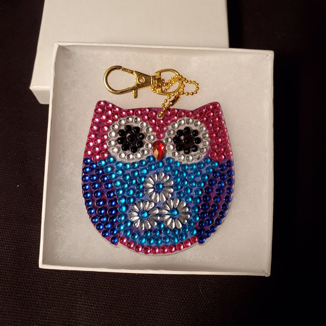 Owl Rhinestone Acrylic Keychain, Double Sided Bedazzled Backpack Charm ...
