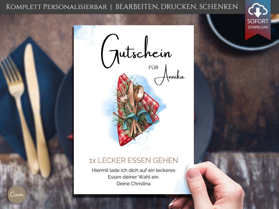 Gutschein Essen gehen Download, Vorlage zum Selbstdrucken ...
