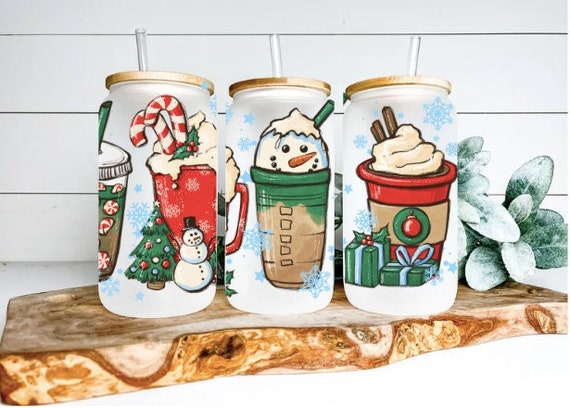 Snowman Iced Coffee Cup Glass Cup With Lid and Straw Gift - Etsy