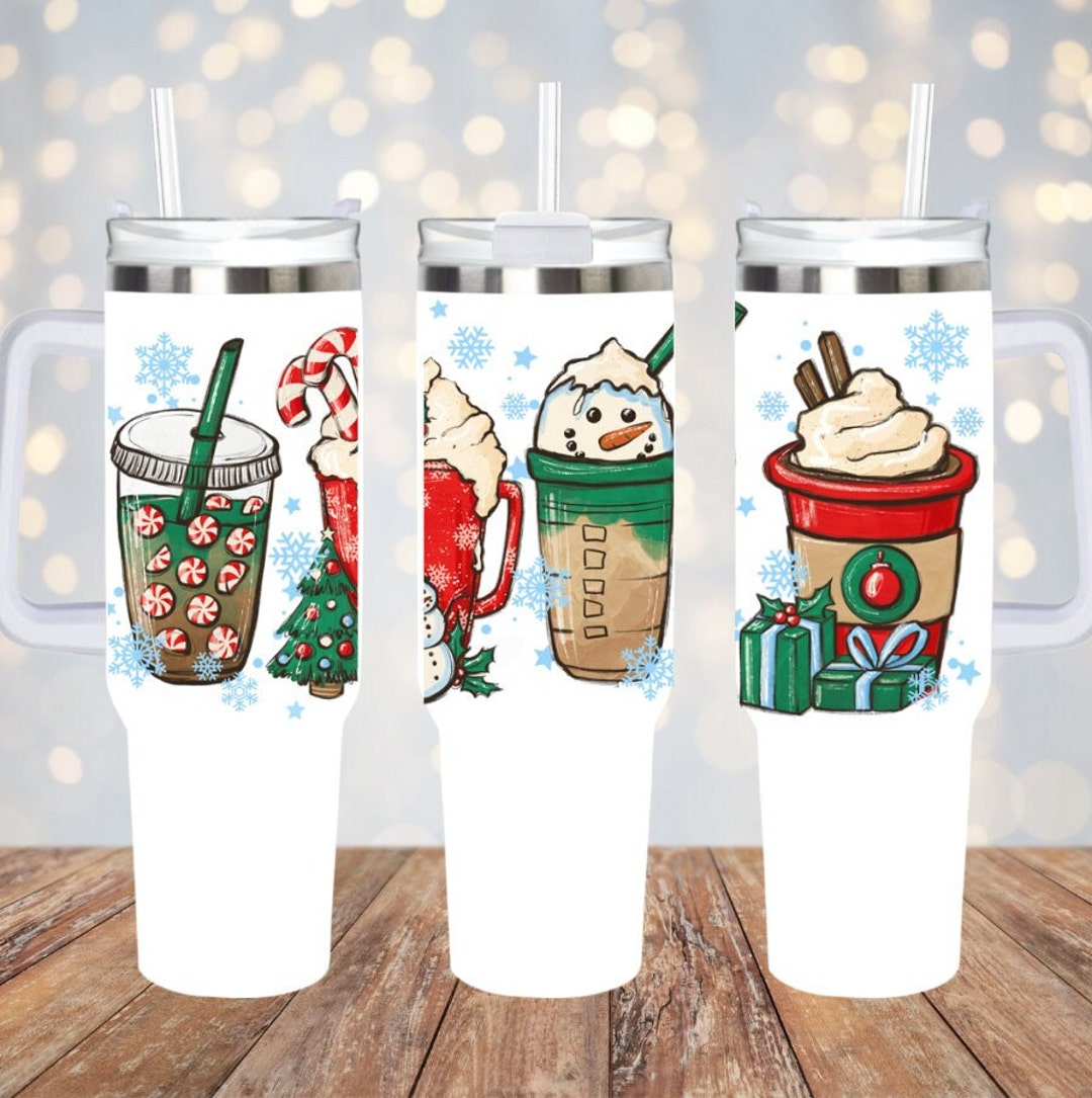 Snowman 40oz Tumbler With Lid and Straw, Holiday Tumbler With Handle ...