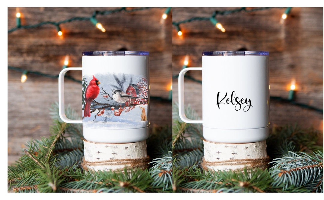 Red Bird Coffee Cup, Winter Coffee Cup, Holiday Coffee Mug ...