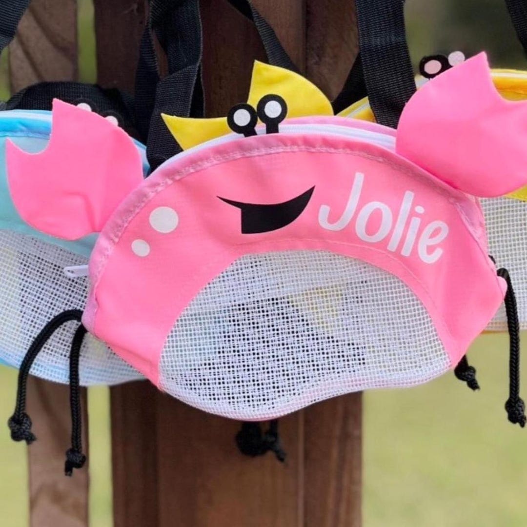 Personalized Kids Mesh Beach Bag – Crab Shell Bag for Seashell ...