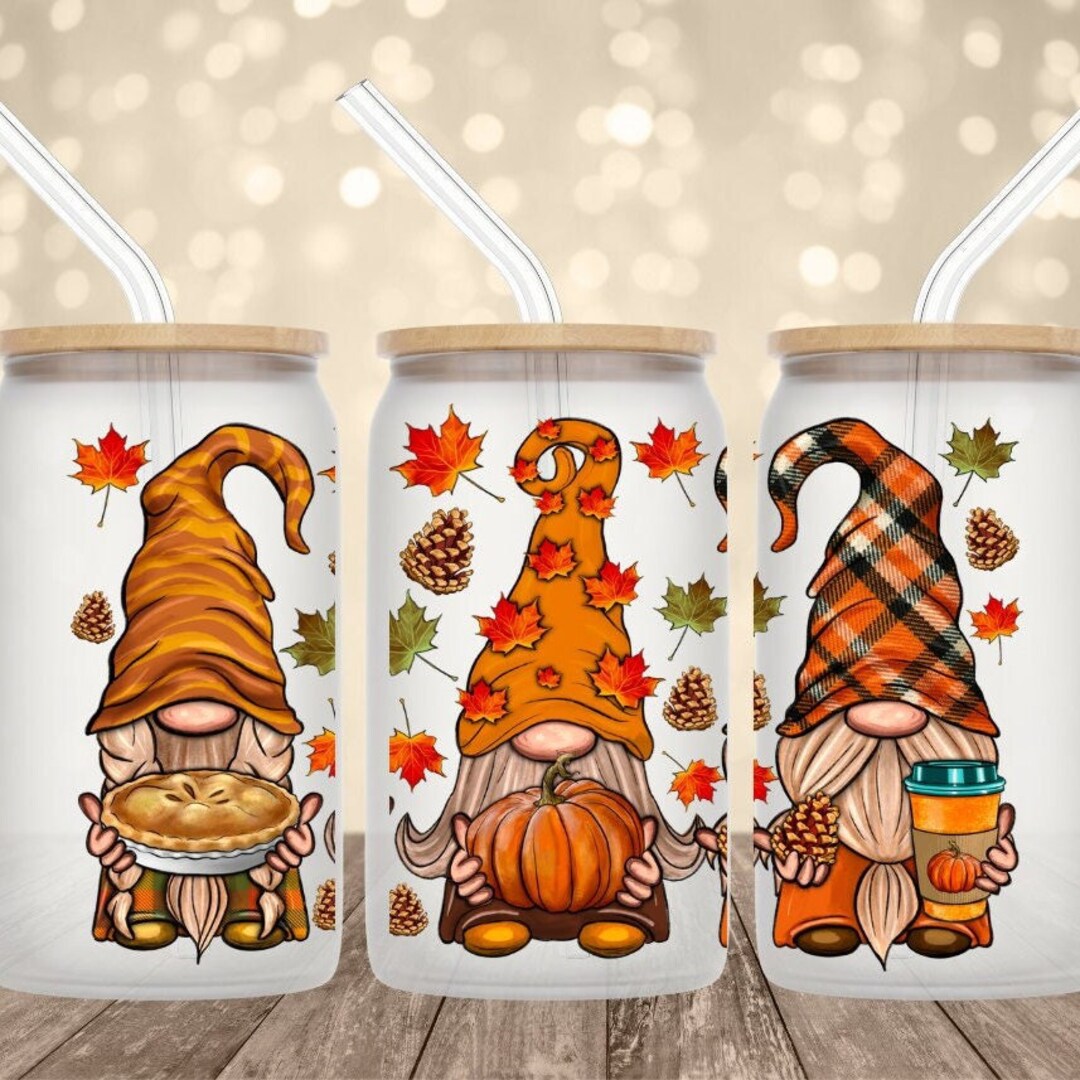 Gnome Iced Coffee Glass, Fall Gnome Iced Coffee Glass With Lid and ...