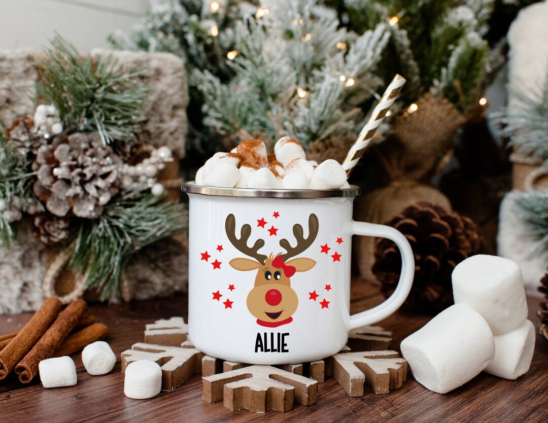 Kids Personalized Reindeer Hot Cocoa Mug, Kids Reindeer Christmas Hot ...