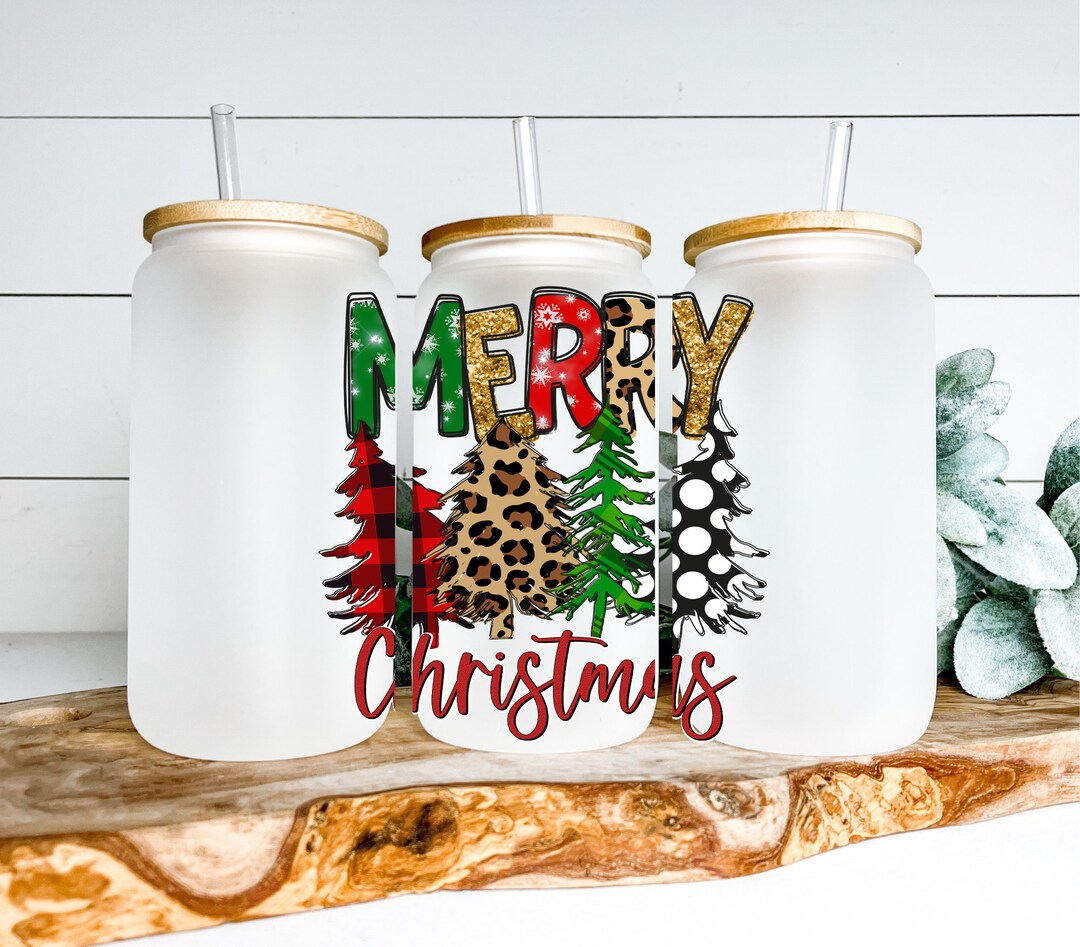 Christmas Frosted Glass Can Mug, Merry Christmas Frosted Glass Iced ...