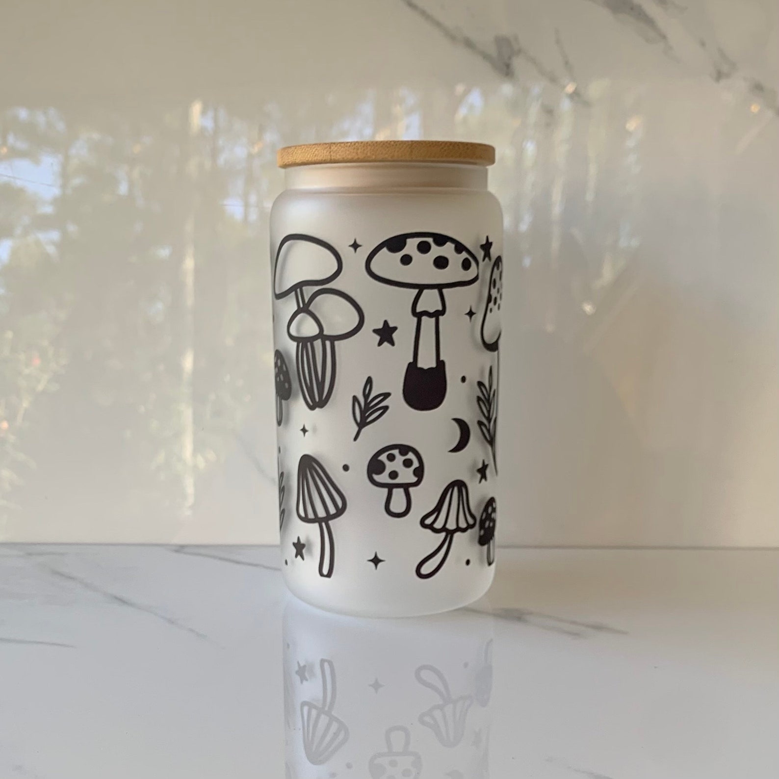 Mushroom Frosted Glass Cup, Mushroom Glass Tumbler, Mushroom Glass Cup ...