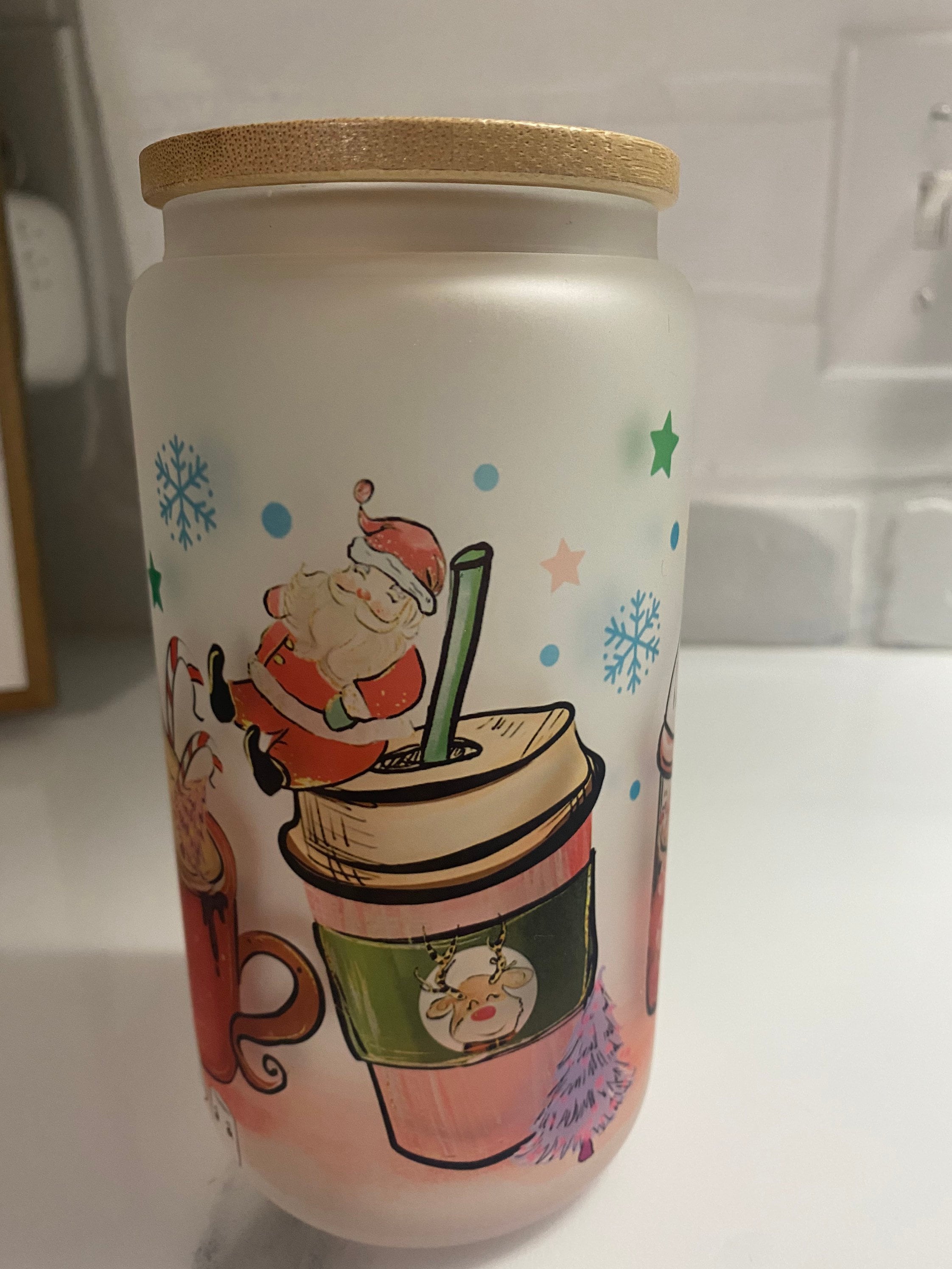 Pink Christmas Coffee Frosted Glass Can Tumbler Santa Frosted - Etsy