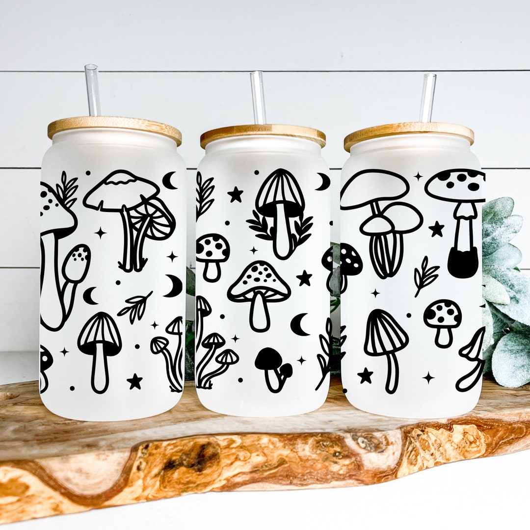 Mushroom Frosted Glass Cup, Mushroom Glass Tumbler, Mushroom Glass Cup ...