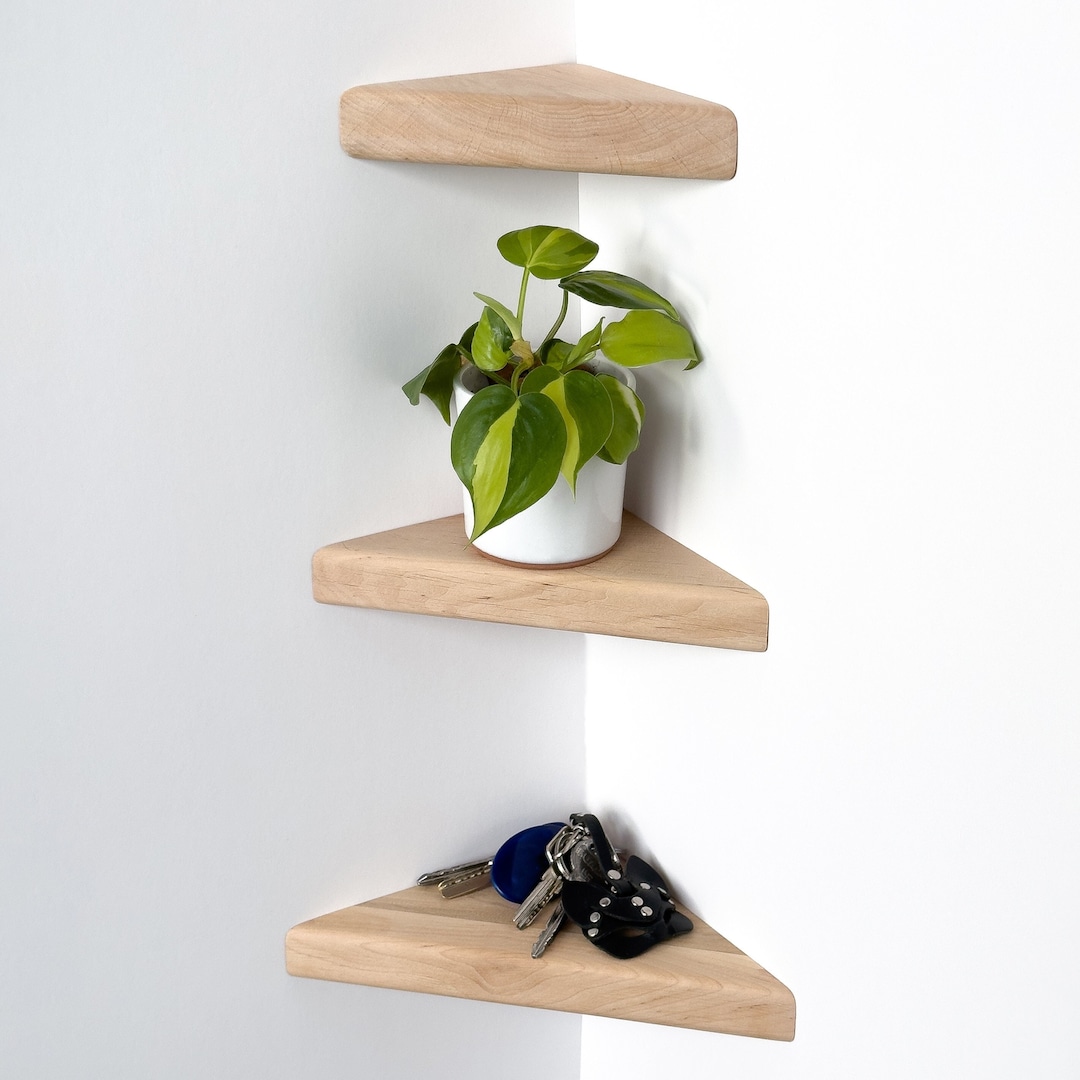 Triangular Corner Wooden Plant Shelf, Boho Home Decor, Wall Corner ...