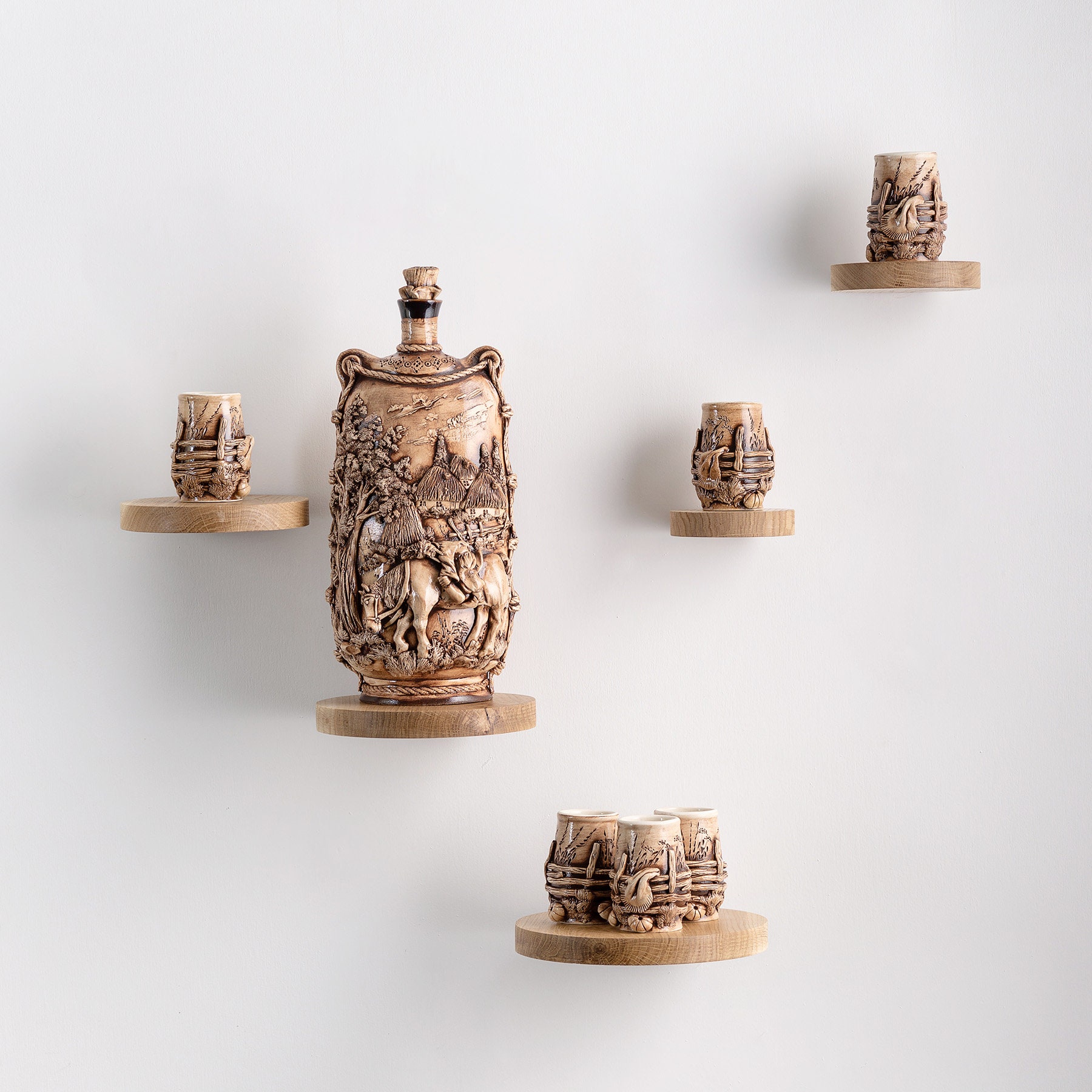 SET of Round Wooden Shelves, Small Floating Shelf, Modern Circle Shelf ...