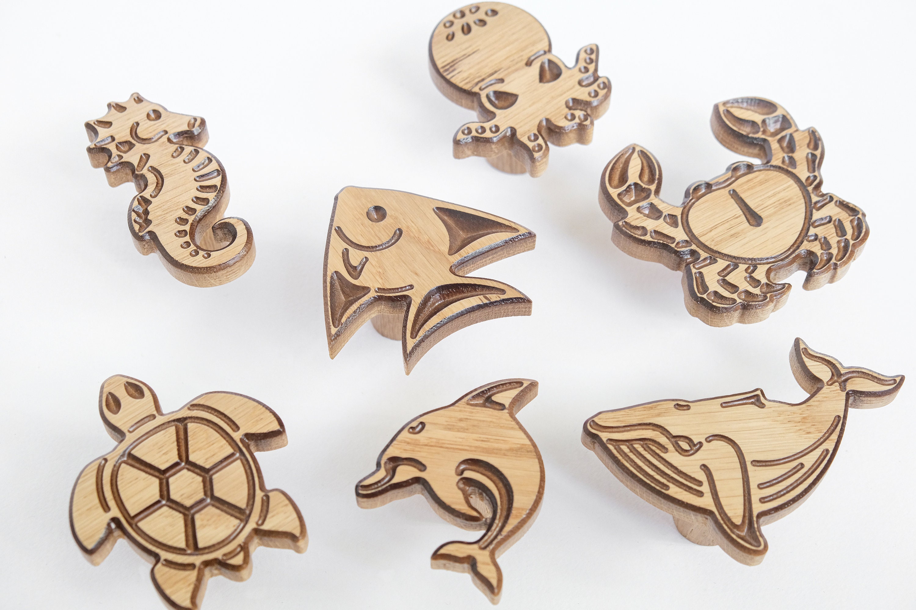 Sea Creatures Wooden Animals Wooden Nursery Decor Oak Wood | Etsy