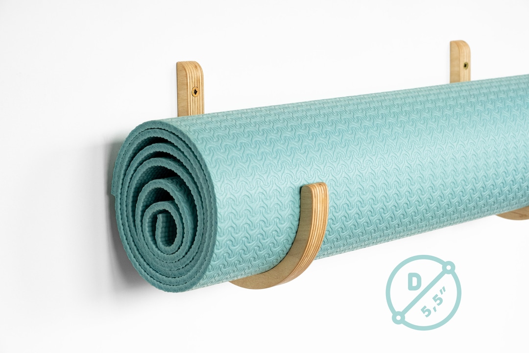 Wooden Wall Holders for Yoga Mat Wall Mount Yoga Mat Hook Foam Roller ...