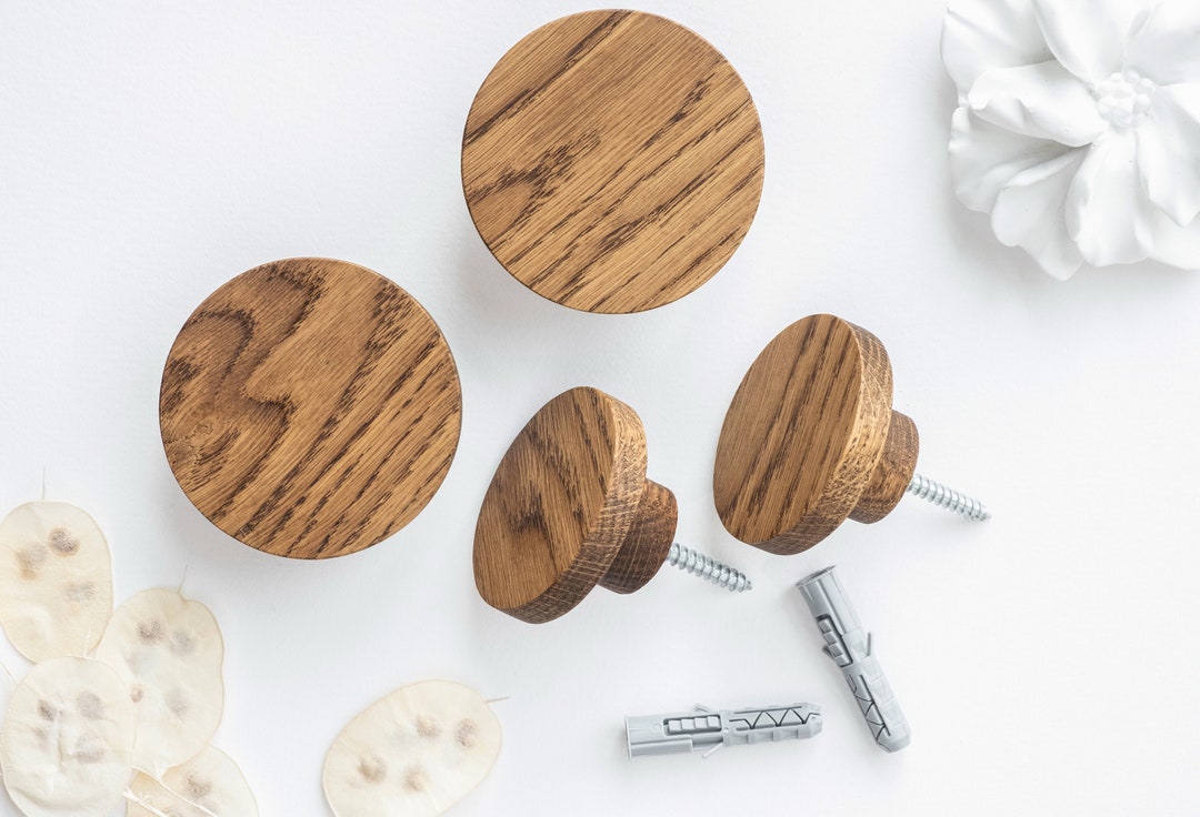 Set of 4 Round Wooden Clothes Hooks, Wall Hooks for Bathroom ...