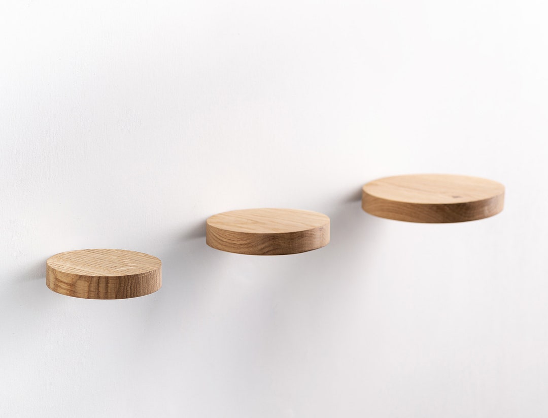 SET of Round Wooden Shelves, Small Floating Shelf, Modern Circle Shelf ...