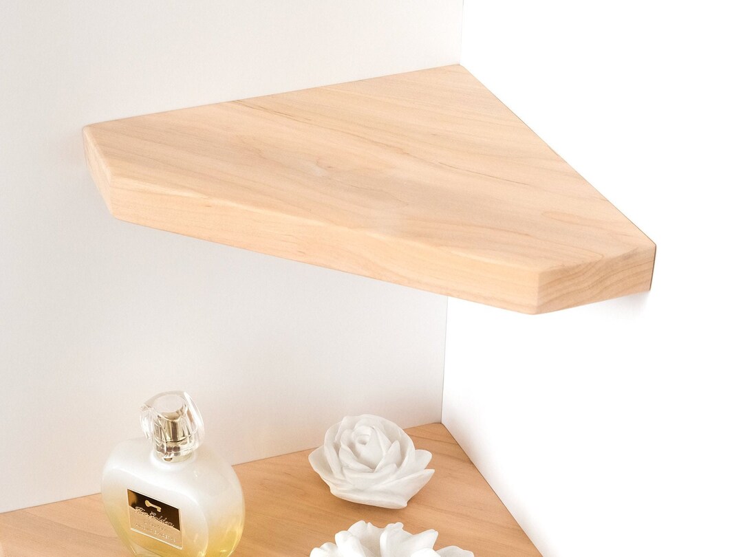 Big 17" - 24" Corner Hanging Wooden Alder Shelf, Floating Home Office ...