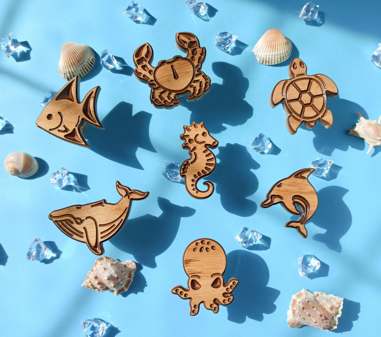 Sea Creatures Wooden Animals Wooden Nursery Decor Oak Wood | Etsy