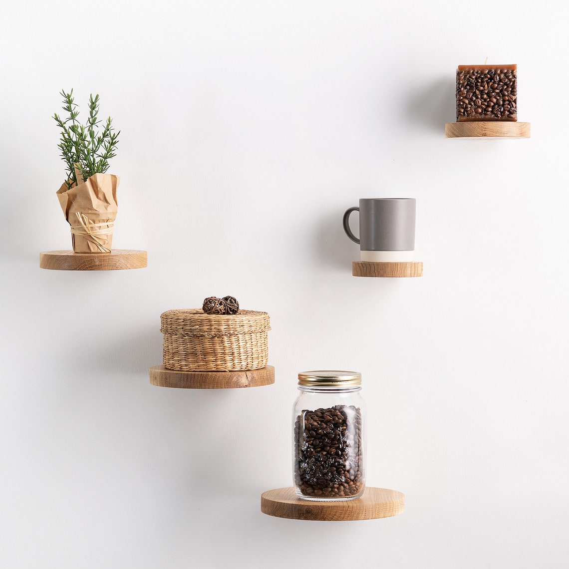 SET of Round Wooden Shelves Small Floating Shelf Modern - Etsy