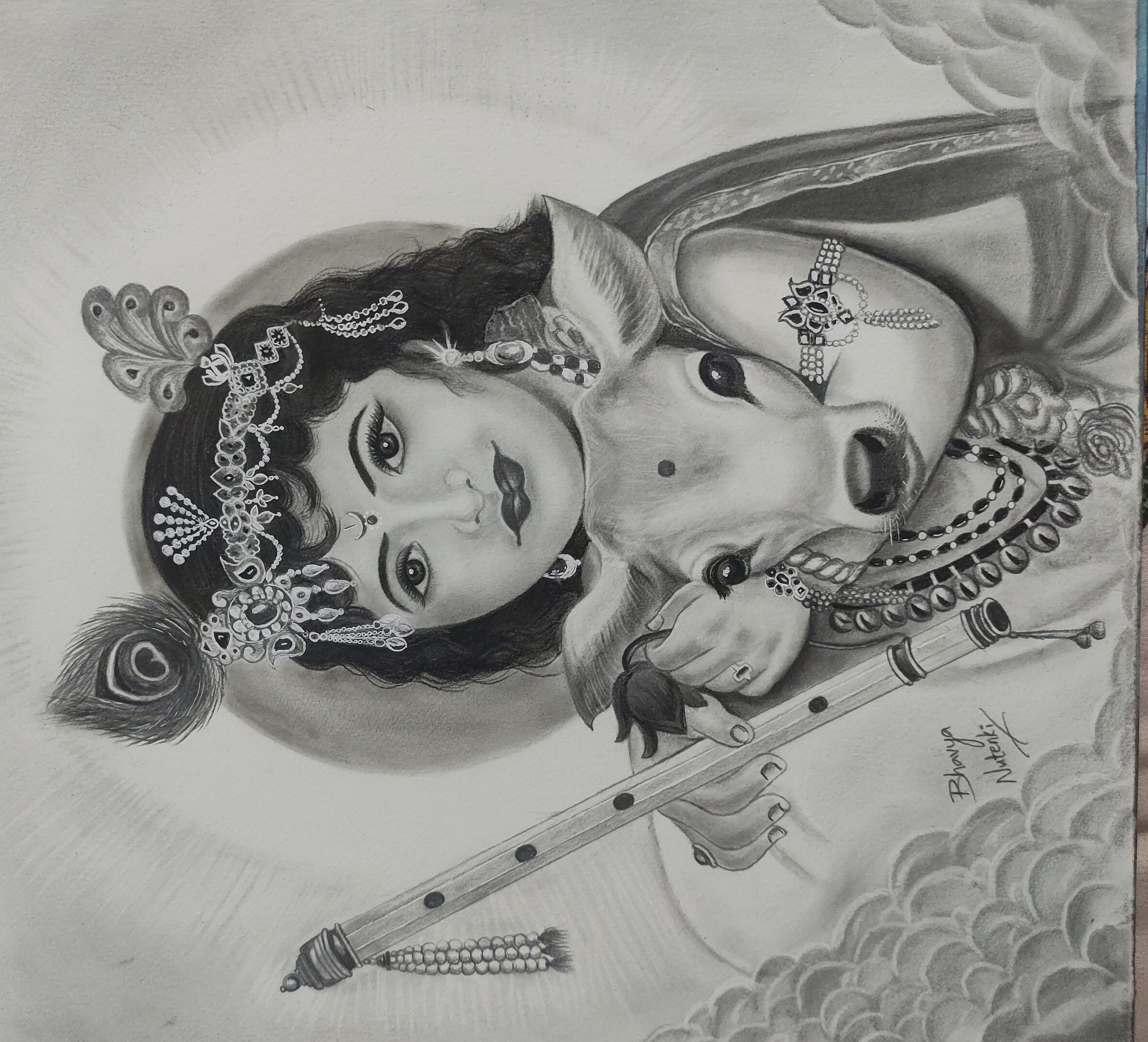 Krishna Portrait, Pencil Sketch of Little Krishna, Religious Painting ...