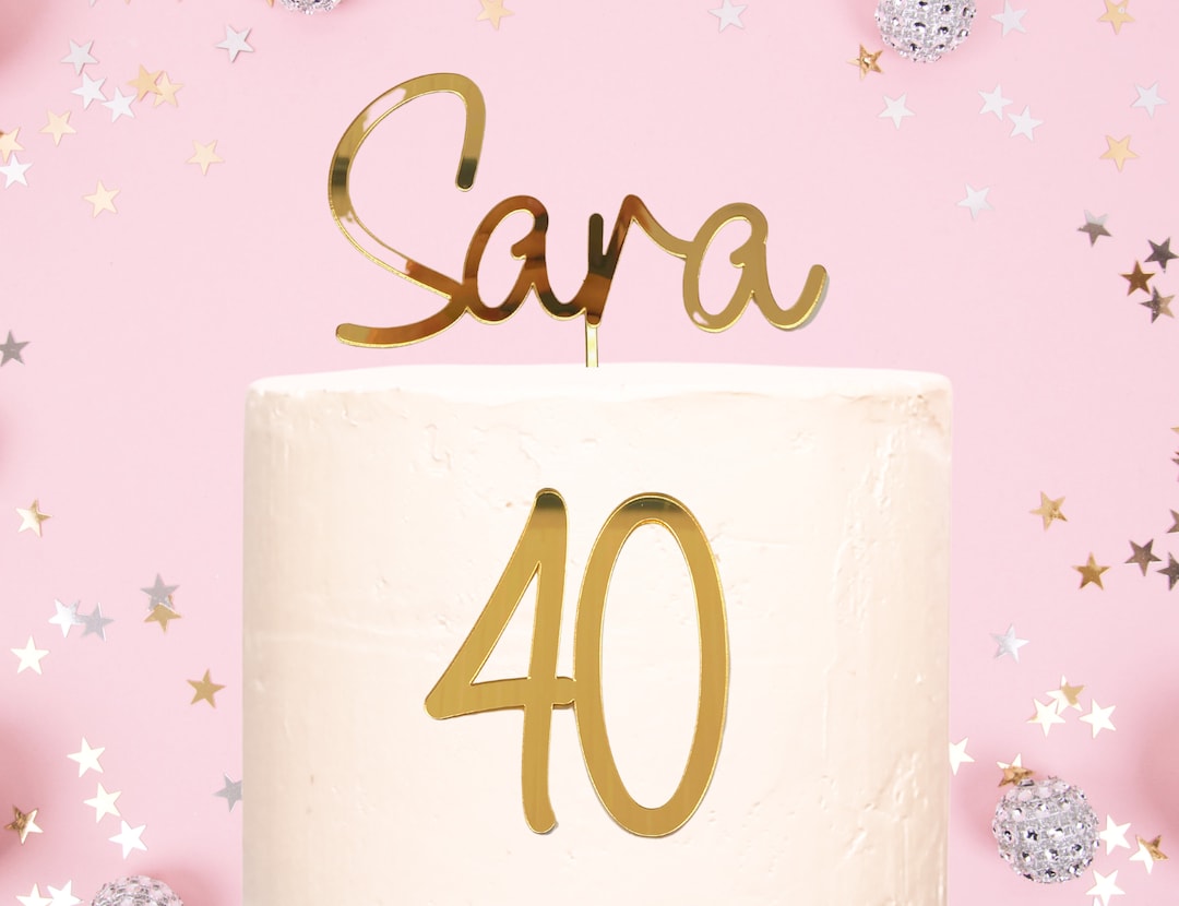 Name Cake Topper & Number Charm Combo | Mirror Acrylic Cake Topper ...