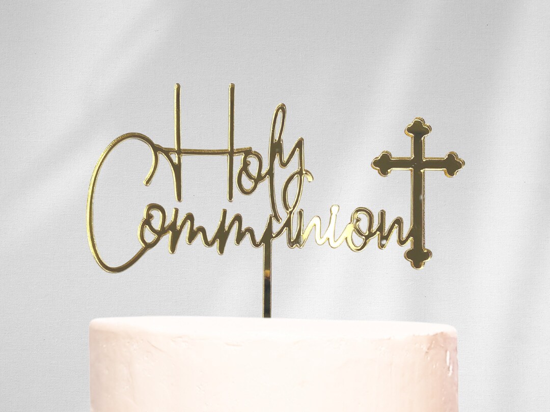 Holy Communion Cake Topper With Cross | Mirror Acrylic First Holy ...