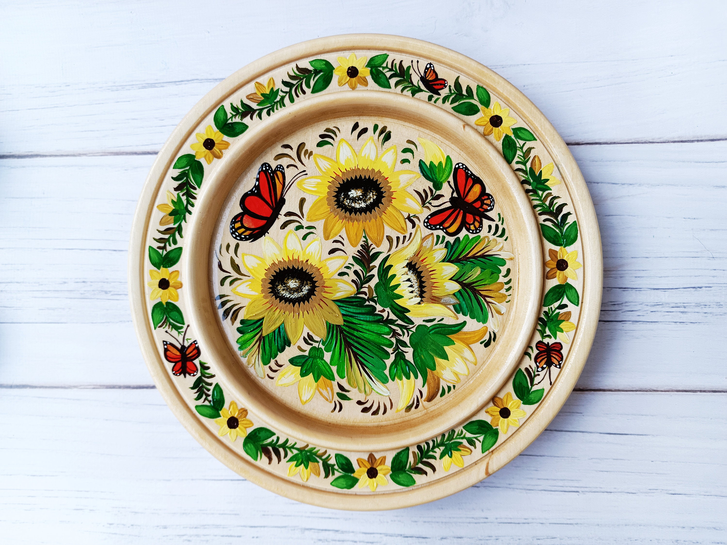 Decorative Wooden Plate Sunflowers Wood Wall Plate Floral - Etsy