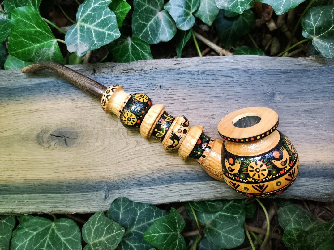 Hand Painted Viking Wood Pipe: Scandinavian Ornament, Churchwarden - Etsy
