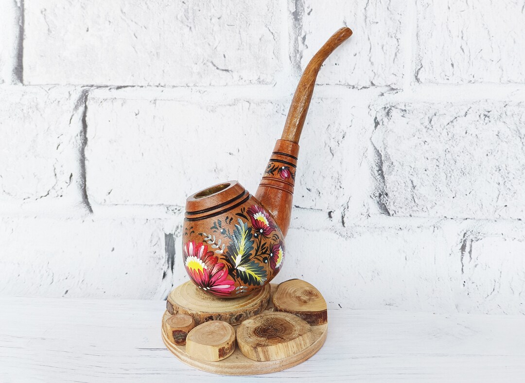 Wooden Pipe for Smoking With Flowers Painted Tobacco Pipe - Etsy