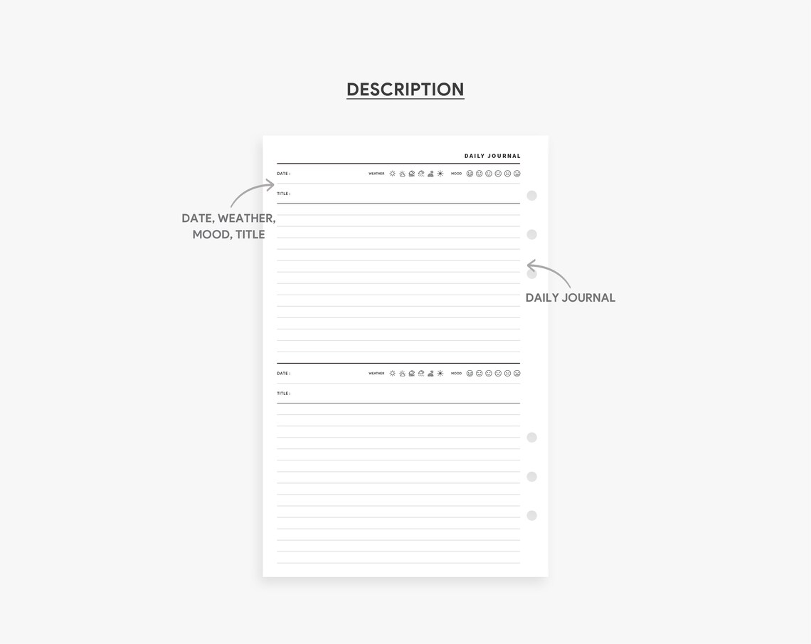 Daily Journal Printable, Daily Diary, Minimalist Journal, Writing ...