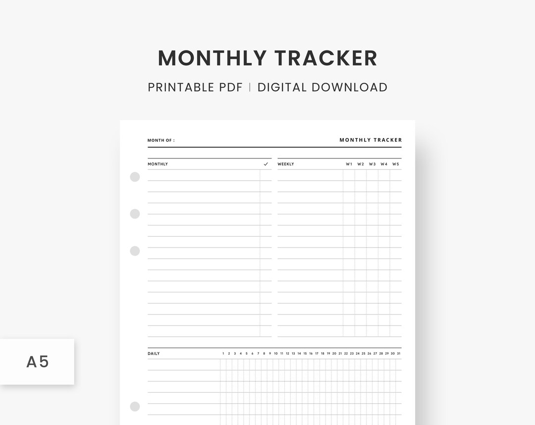 A5 Inserts : Monthly Tracker, Habit Tracker, Weekly Tracker, Daily ...