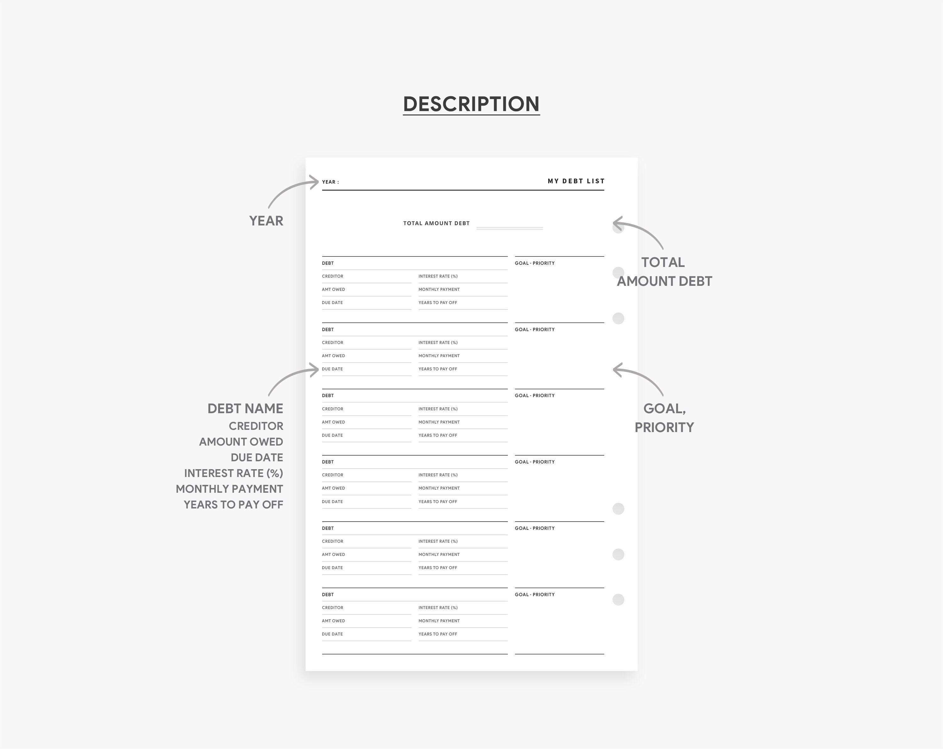 Debt Planner Printable, Debt Payment Tracker, Debt Log Template, Debt ...
