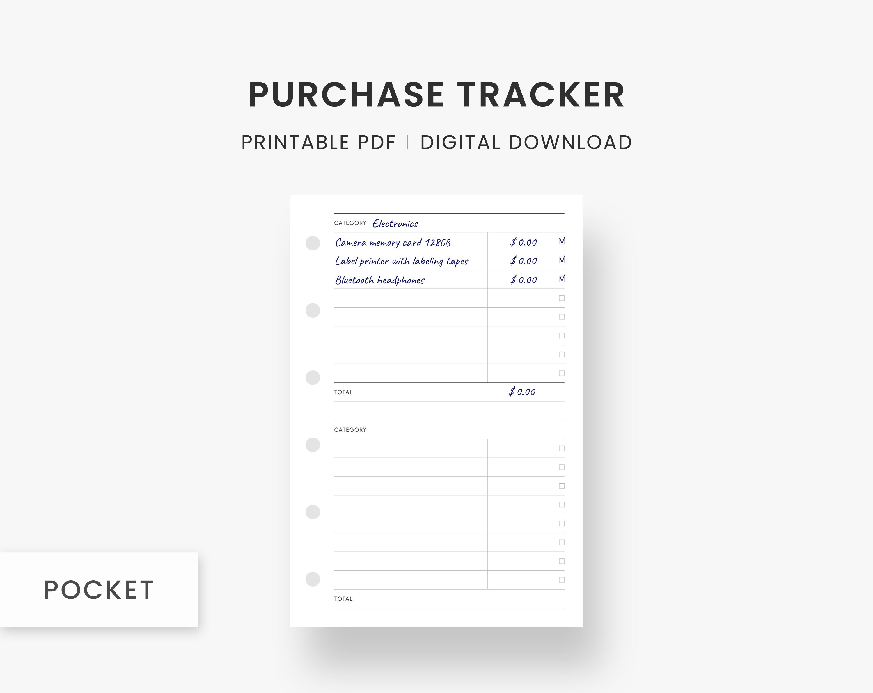 Pocket Inserts : Order Tracker Printable, Shopping Tracker, Purchase ...