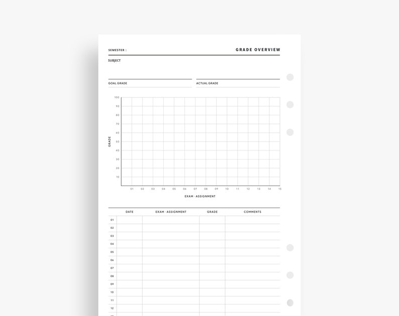 School Grade Tracker Printable, Grade Overview, Academic Planner, Grade ...