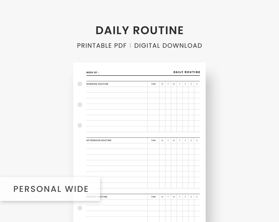 Daily Routine Planner Printable Personal Wide Inserts | Etsy