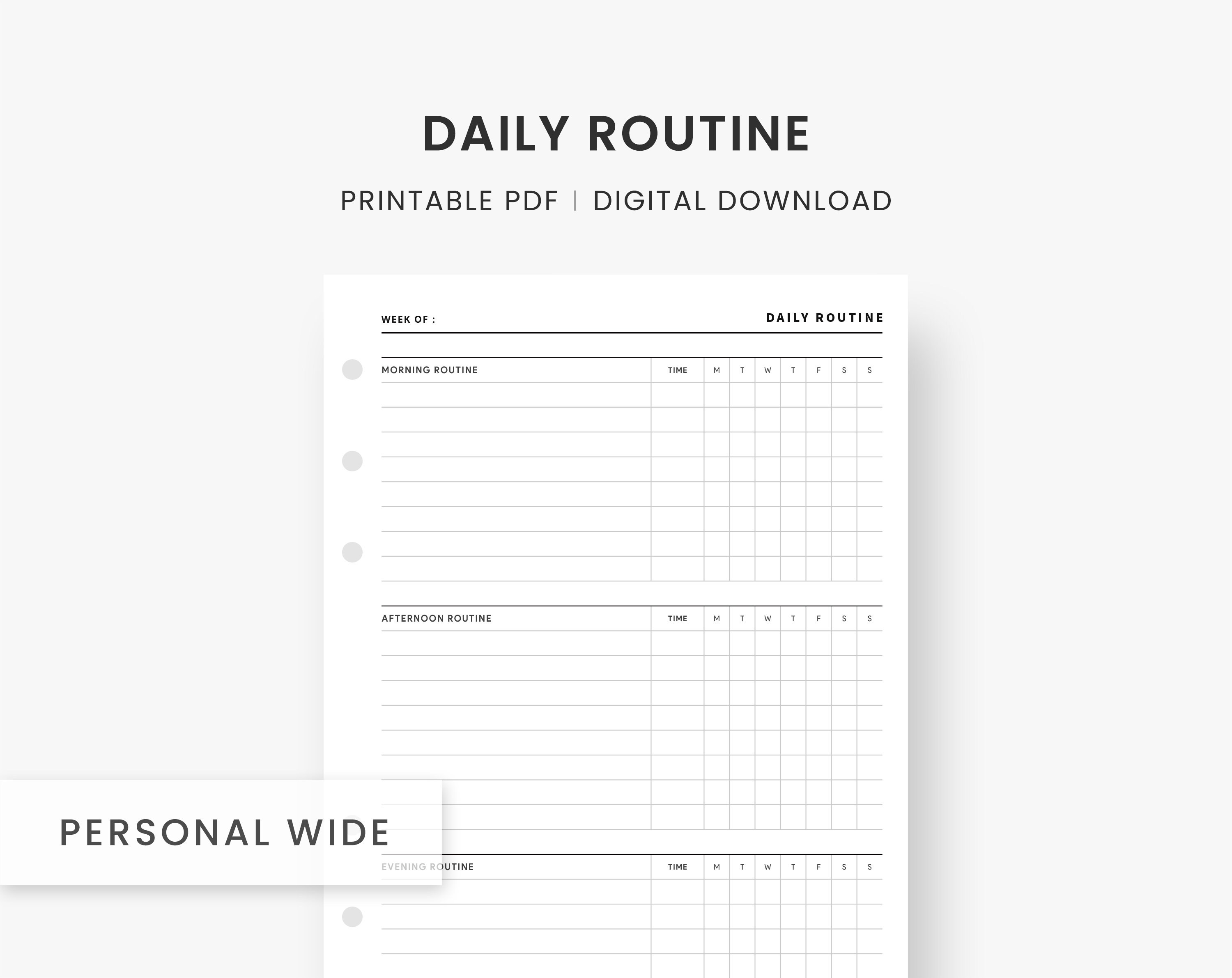 Daily Routine Planner Printable, Personal Wide Inserts, Morning Routine ...