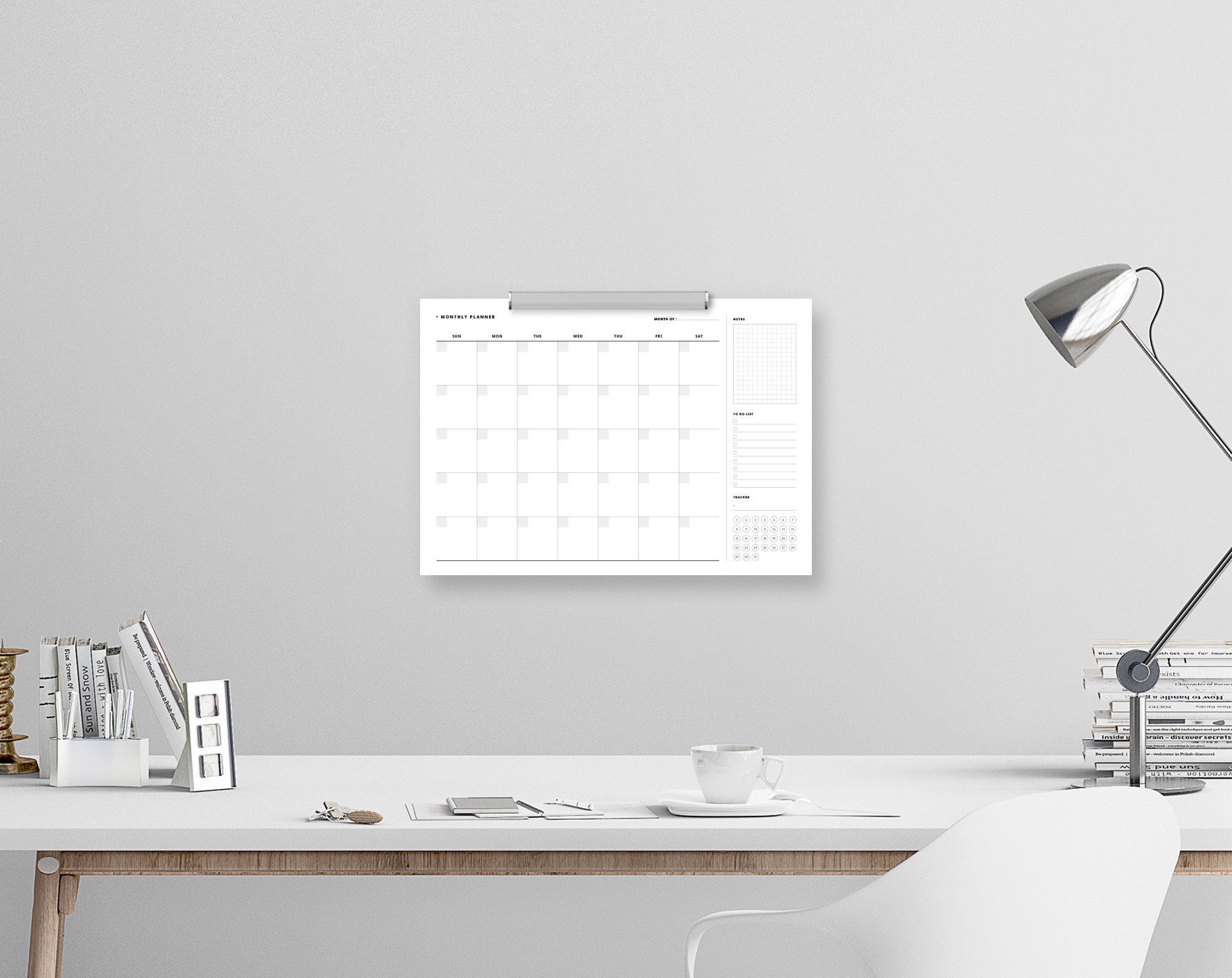 Monthly Overview Undated Blank Calendar, US Letter, A4 Size Horizontal ...