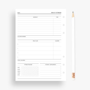 Daily Fitness Planner Printable, Personal Wide Inserts, Fitness Journal ...