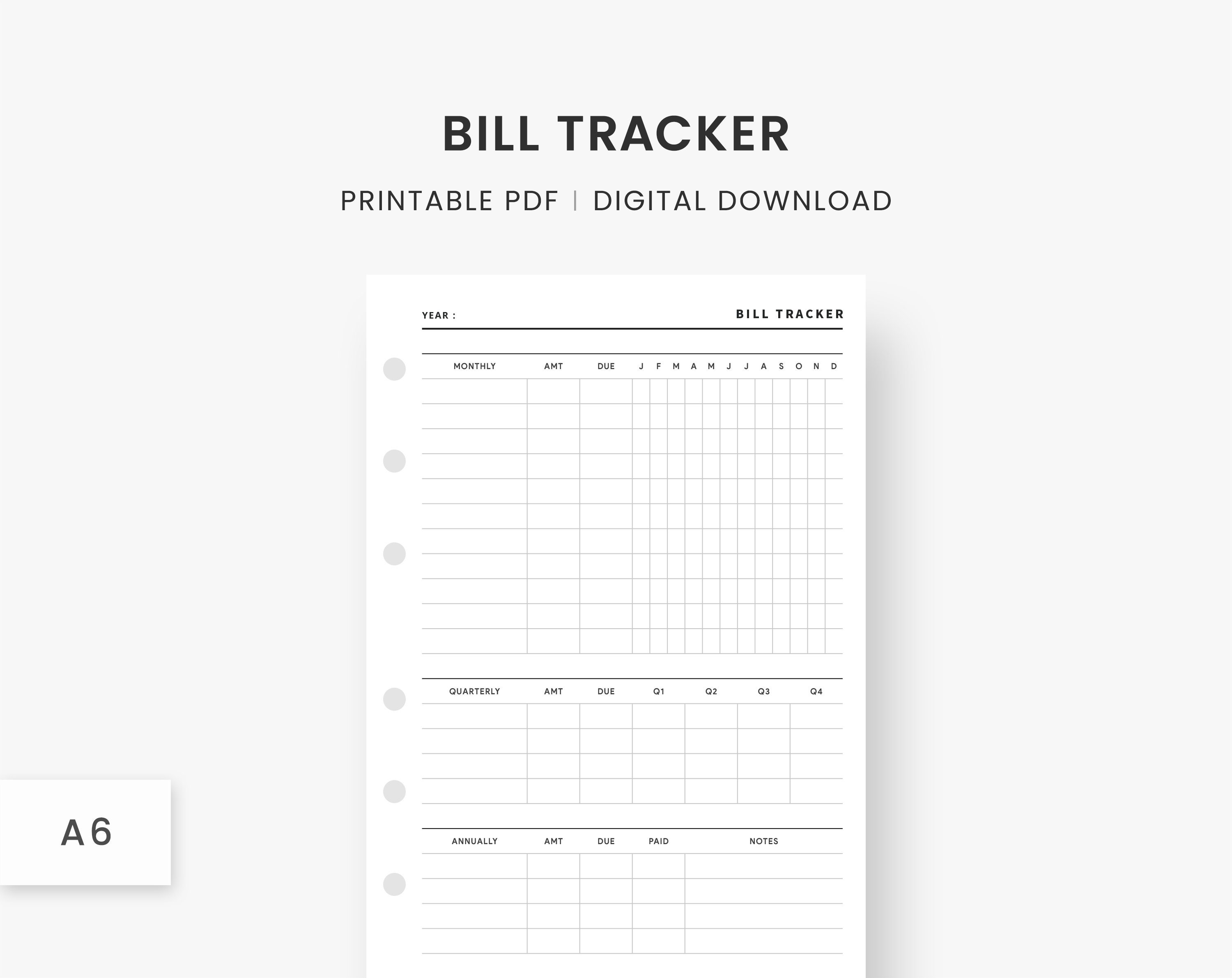 A6 Inserts : Bill Tracker, Bill Planner, Bill Organizer, Monthly Bill ...