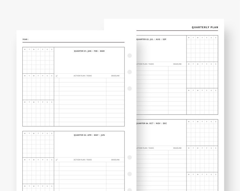 Yearly Calendar Printable, Quarterly Plan, Year at a Glance, Yearly ...