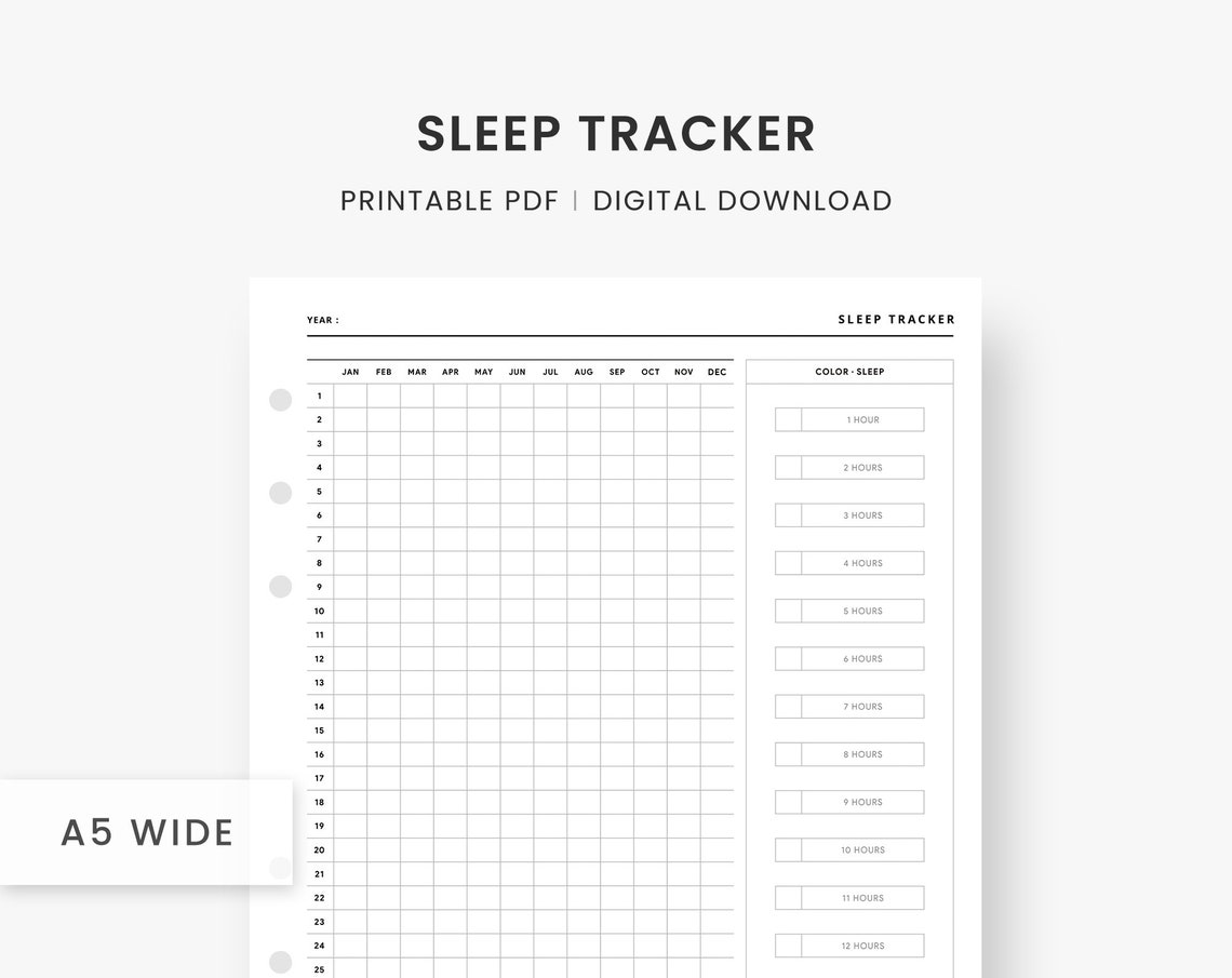 A5 Wide Inserts : Sleep Tracker Printable, Sleep Pattern, Sleep Log ...