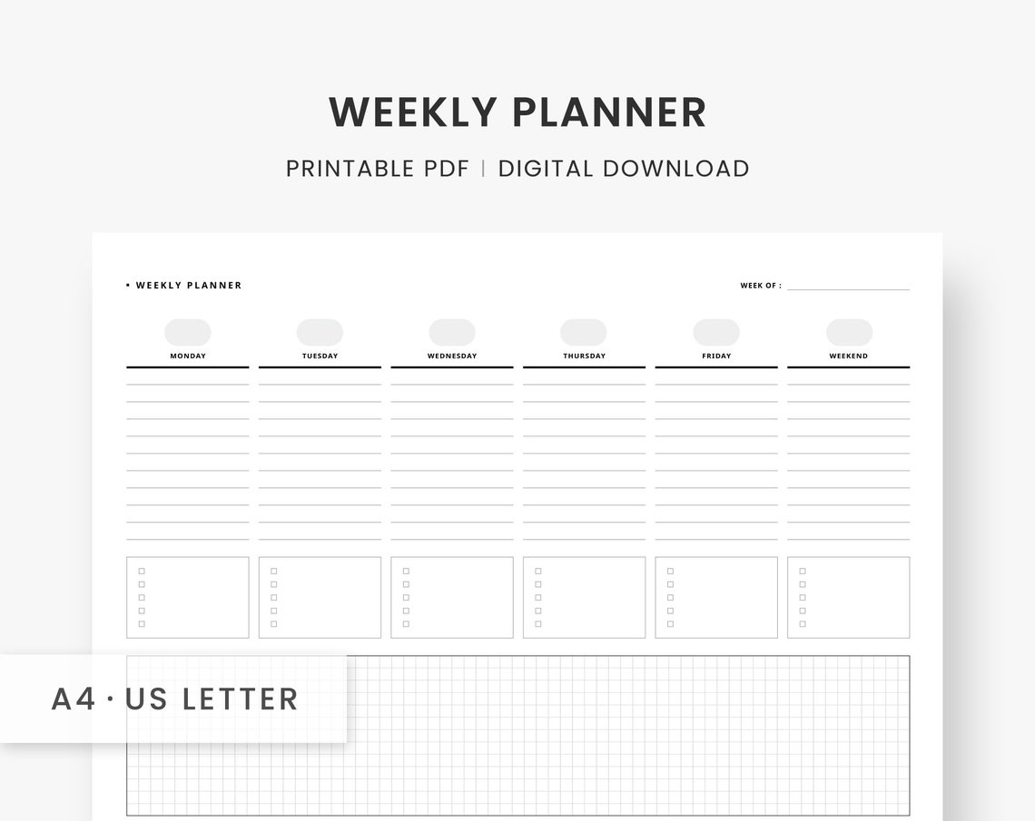 Printable Weekly A4, Letter Size Planner, Undated Weekly Schedule Desk ...