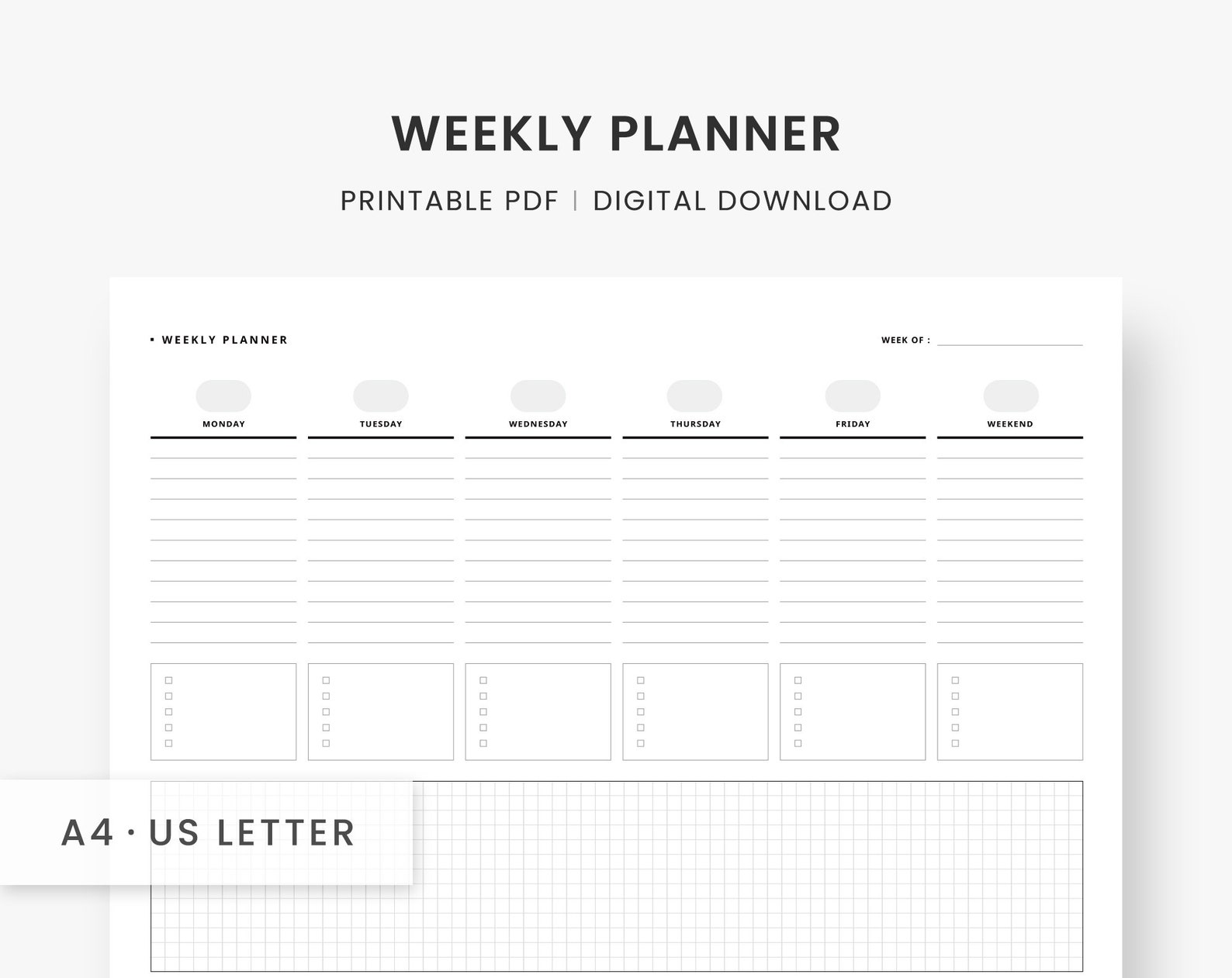 Printable Weekly A4, Letter Size Planner, Undated Weekly Schedule Desk ...