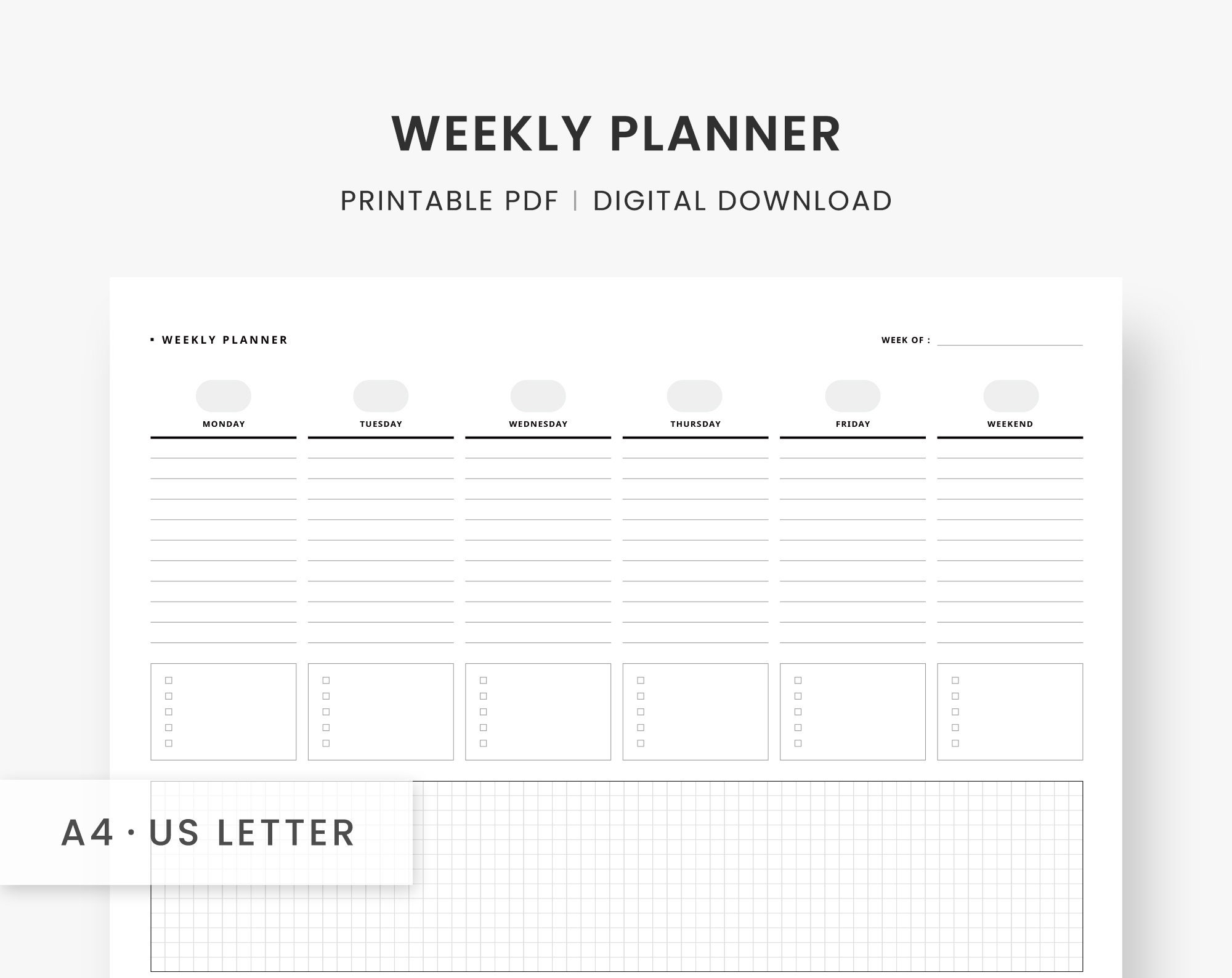 Printable Weekly A4, Letter Size Planner, Undated Weekly Schedule Desk ...