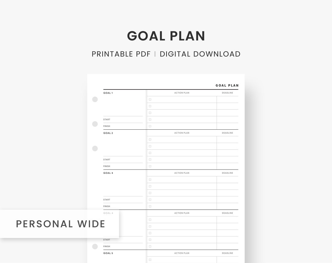 Goal Planner Printable, Personal Wide Inserts, Goal Setting, Goal ...