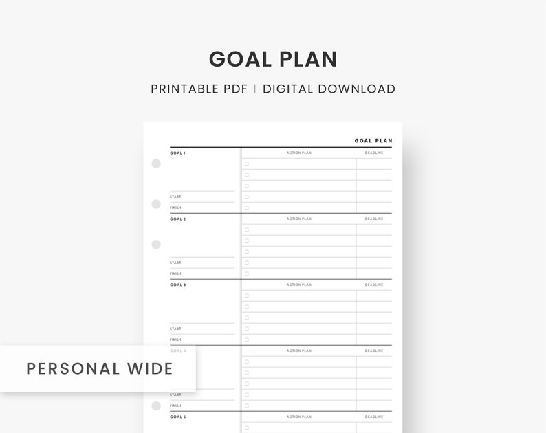 Goal Planner Printable, Personal Wide Inserts, Goal Setting, Goal ...