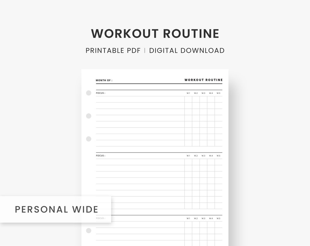 Workout Routine Printable, Personal Wide Inserts, Workout Planner ...