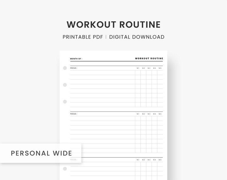 Workout Routine Printable, Personal Wide Inserts, Workout Planner ...